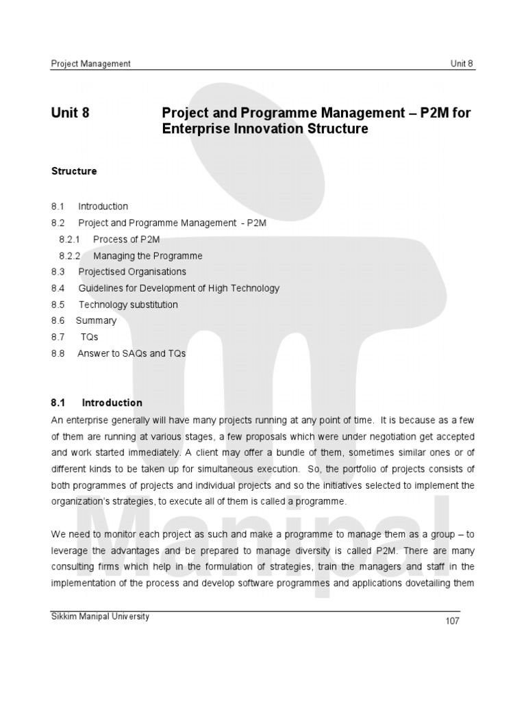 Unit 8 Project and Programme Management - P2M For Enterprise Innovation ...