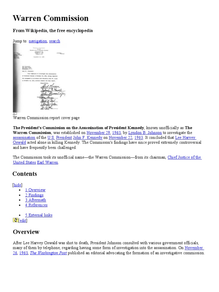 The Warren Commission | PDF | Warren Commission | Executive Branch Of ...