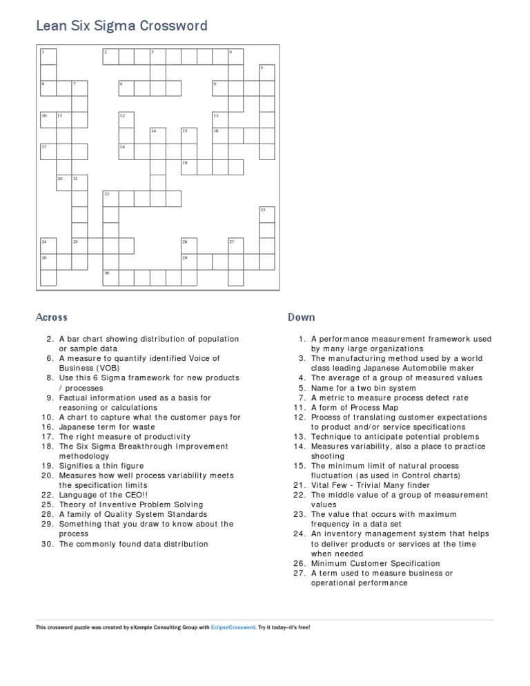 Lean Six Sigma Crossword | PDF | Six Sigma | Standard Deviation