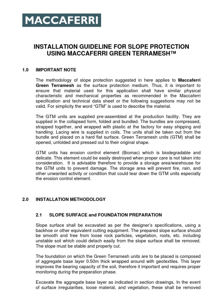 Installation Guideline for Slope Protection Using Maccaferri Green ...