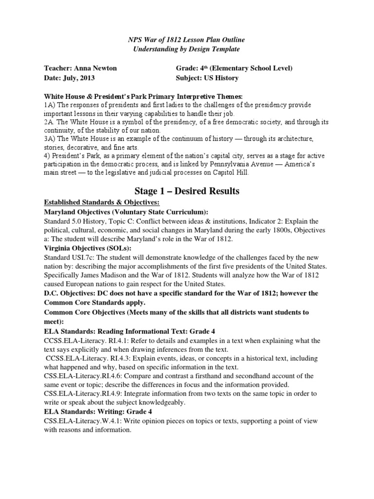 War of 1812 Elementary Lesson Plan - Updated | PDF | History