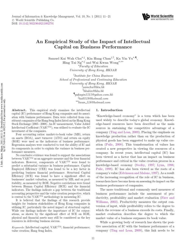 An Empirical Study of The Impact of Intellectual Capital On Business Performance | PDF | Income ...