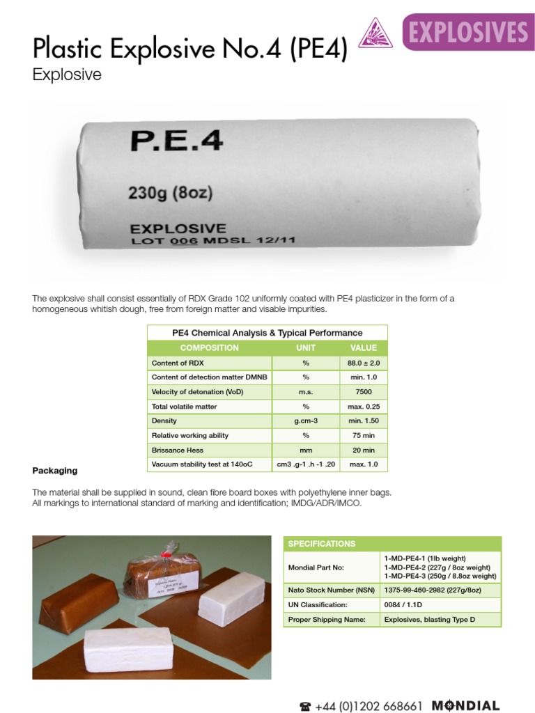 PE4 Plastic Explosive Specifications | PDF | Science & Mathematics ...