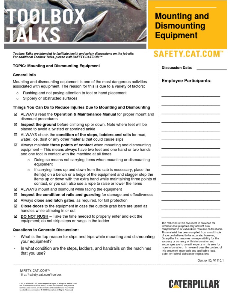 Toolbox Talk - Mounting and Dismounting Equipment | PDF | Business