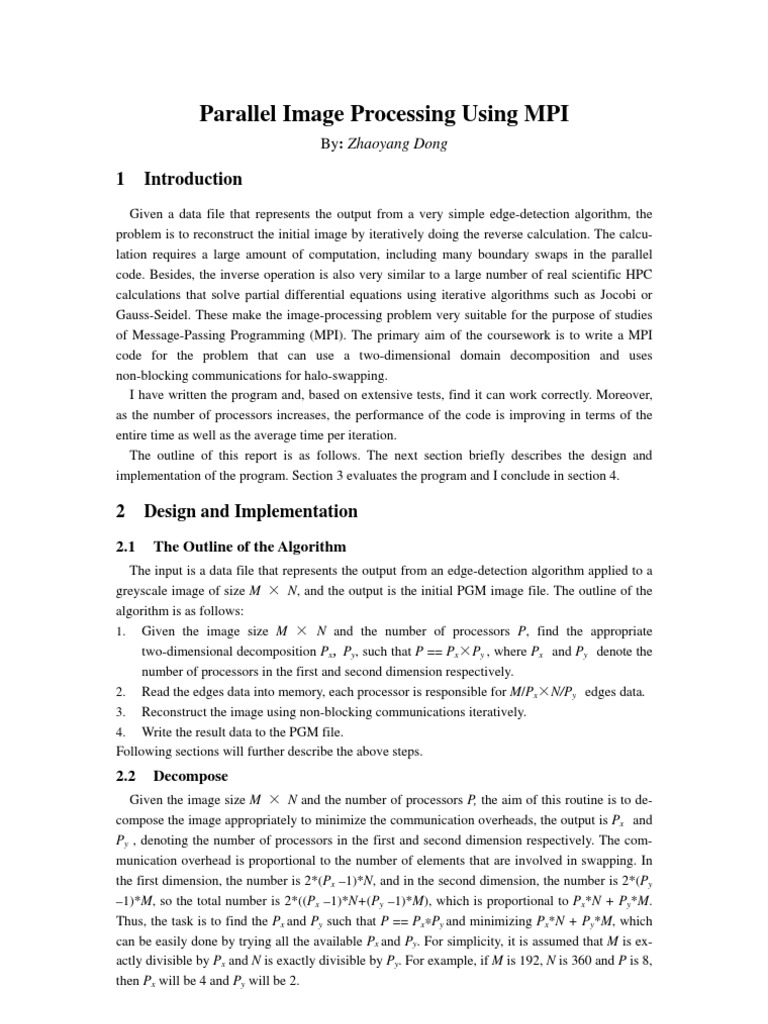 Parallel Image Processing Using Mpi By Zhaoyang Dong Pdf Message Passing Interface