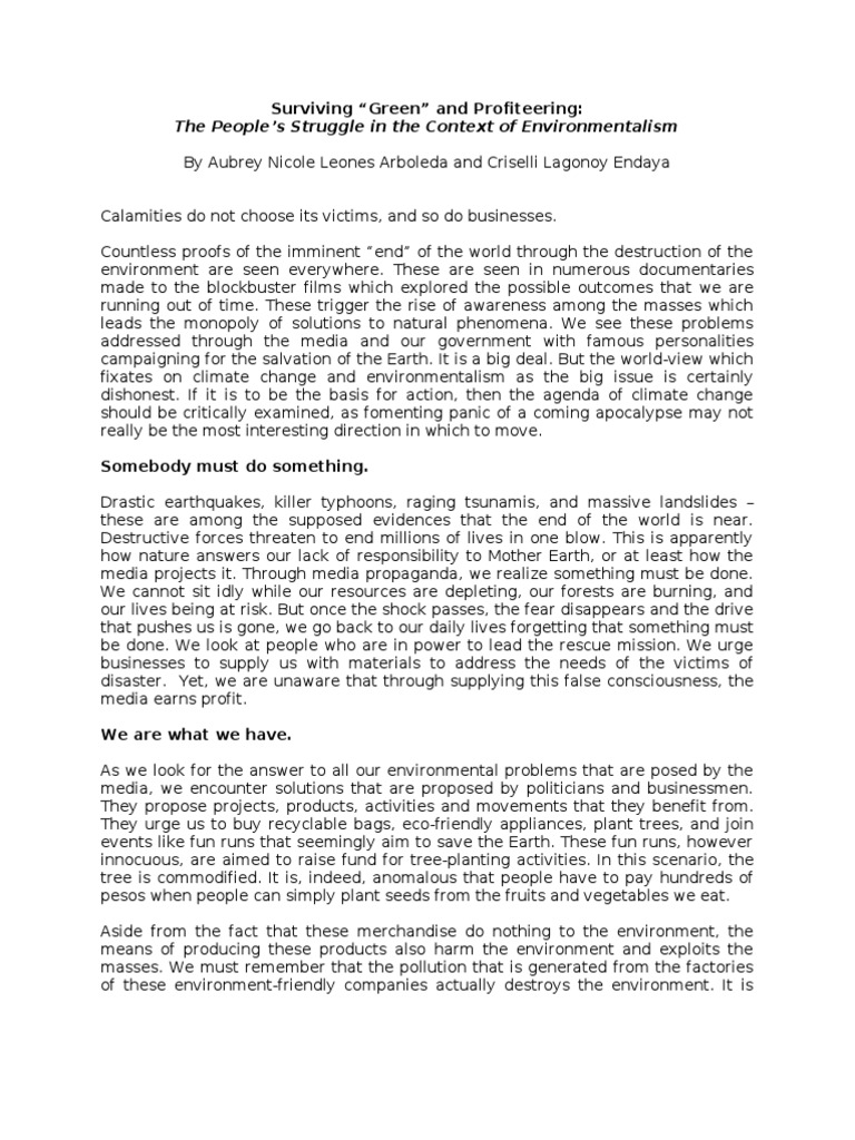 Surviving Green' and Profiteering | PDF | Environmentalism | Resource