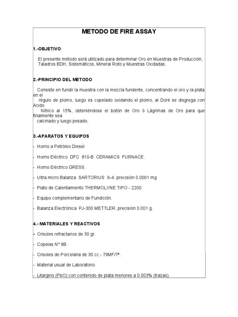 Método Fire Assay para Determinación de Oro | PDF
