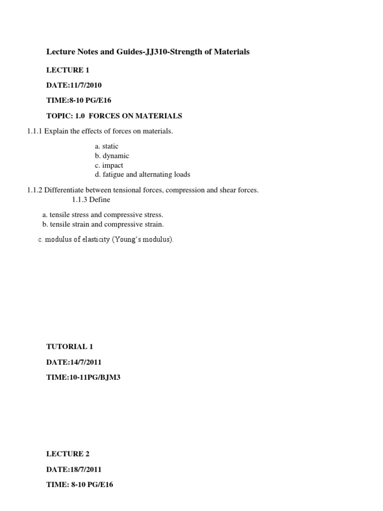 Lecture Notes and Guides | PDF | Bending | Stress (Mechanics)