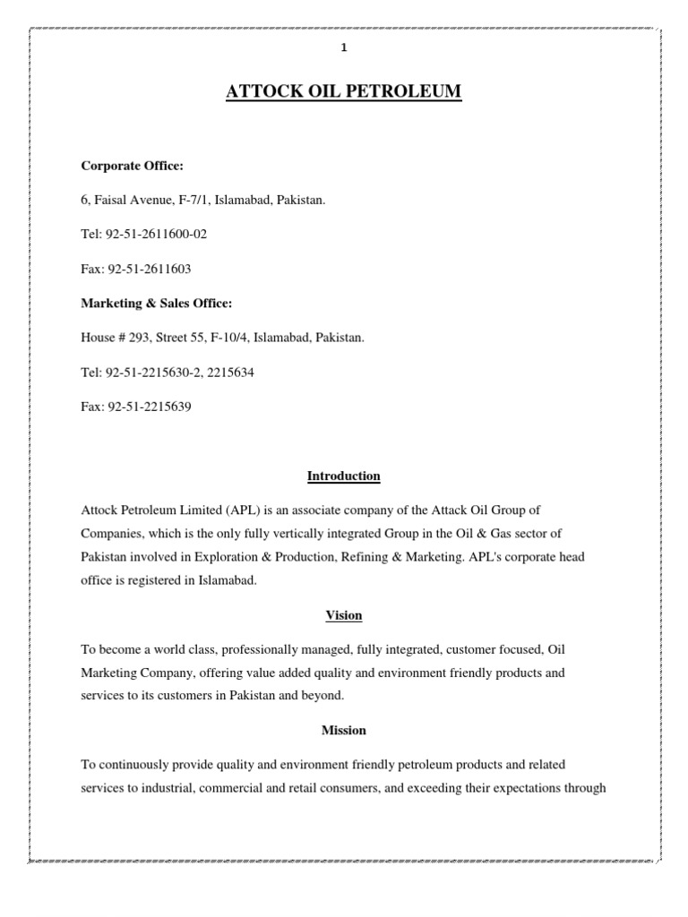 Attock Oil Petroleum: Corporate Office | PDF | Petroleum | Business