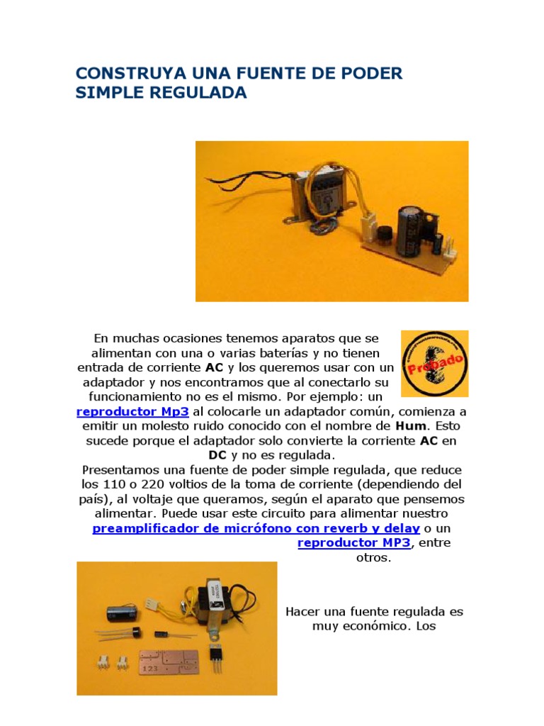 Construya Una Fuente de Poder Simple Regulada | PDF | Corriente ...