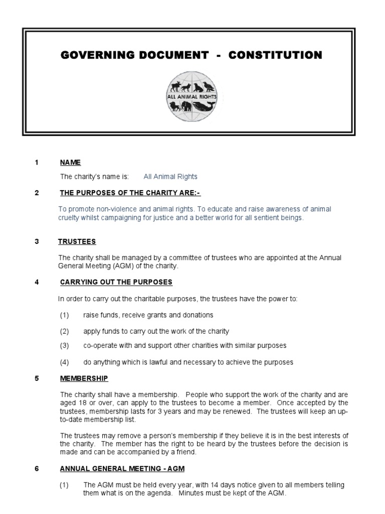 Constitution / Governing Document | PDF | Charitable Organization | Trustee