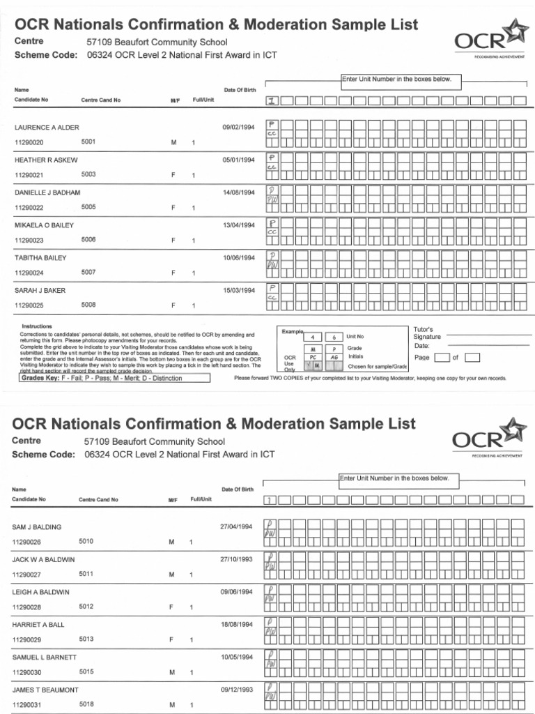 OCR Unit 1 - Center 57109 | PDF | Qualifications | Vocational Education