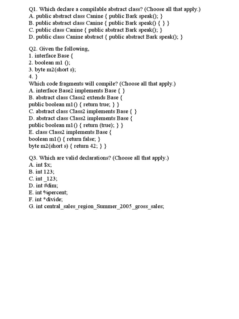 Java Objective Questions Java Programming Language Integer Computer Science
