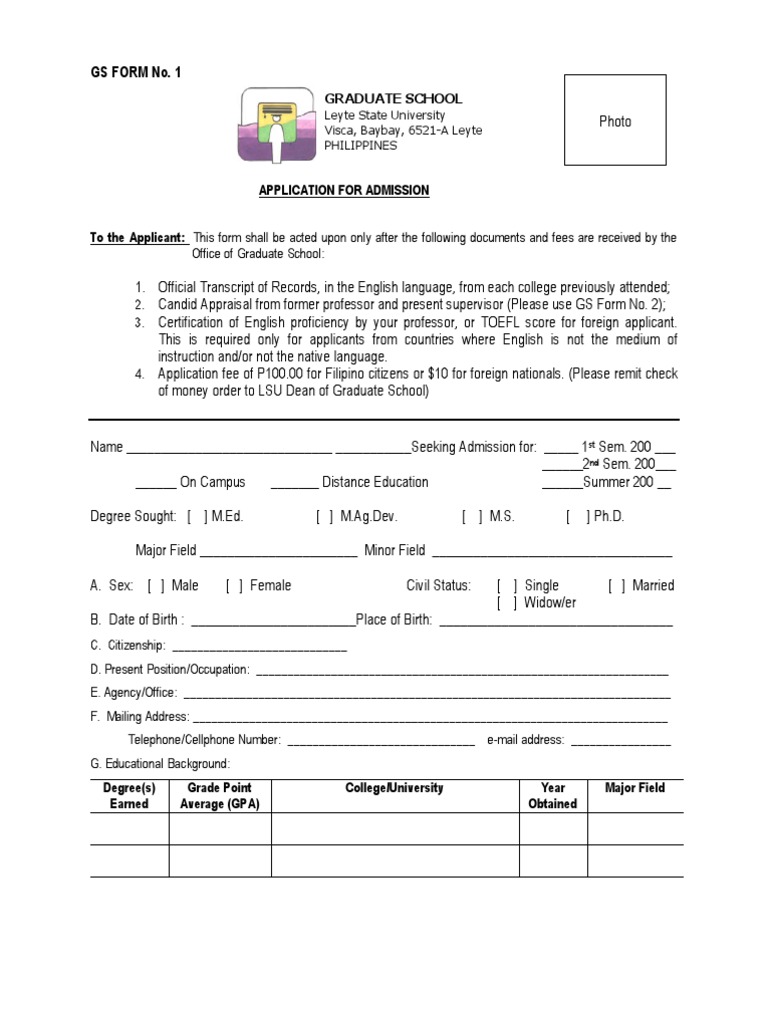 VSU Graduate School Form 1 | PDF