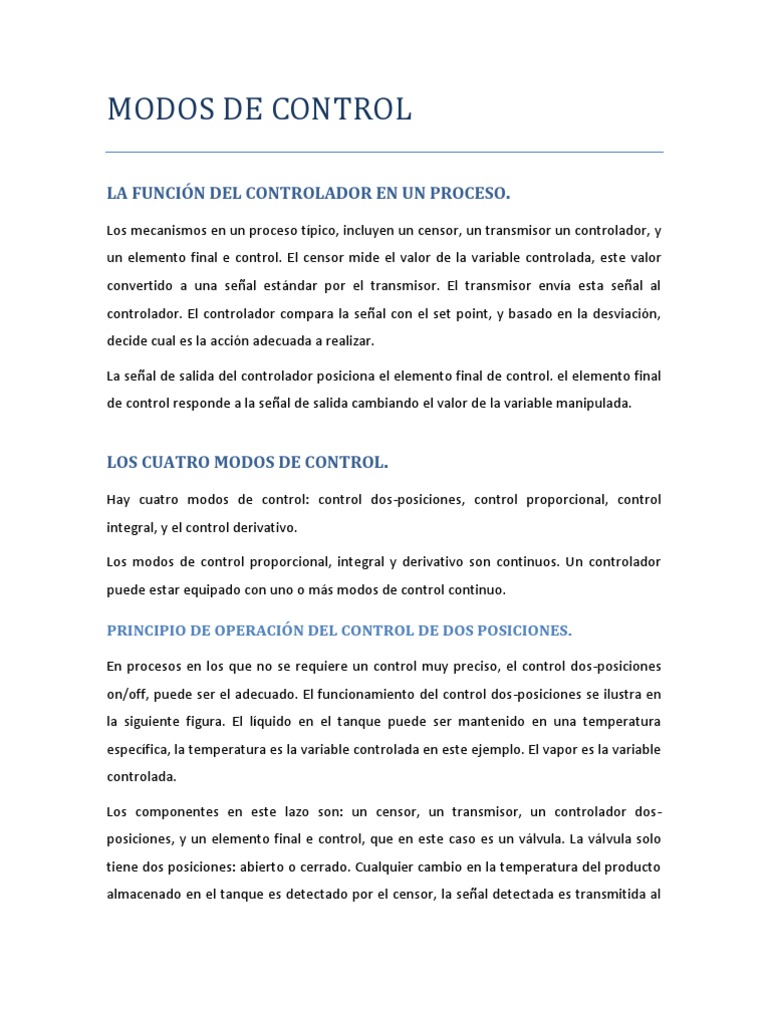 Modos de Control en Sistemas de Control | PDF | Sistema de control ...