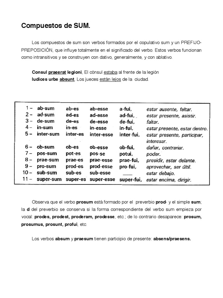 Compuestos y significados del verbo SUM | PDF