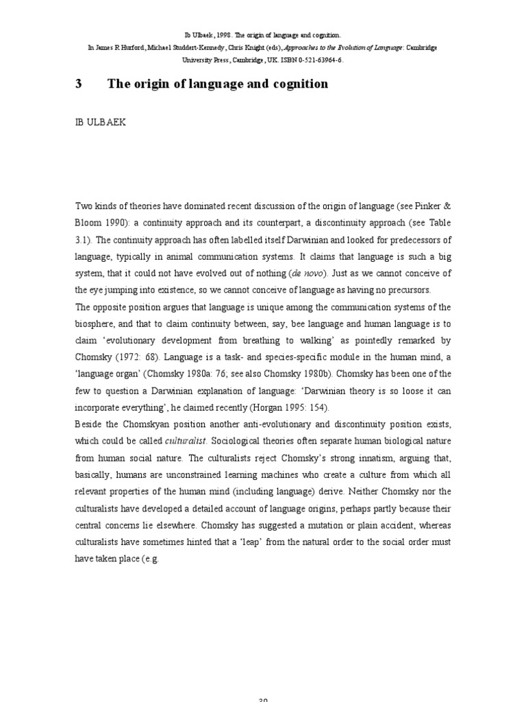 The Evolution of Language from Cognition: A Darwinian Perspective on the Origin of Language and ...