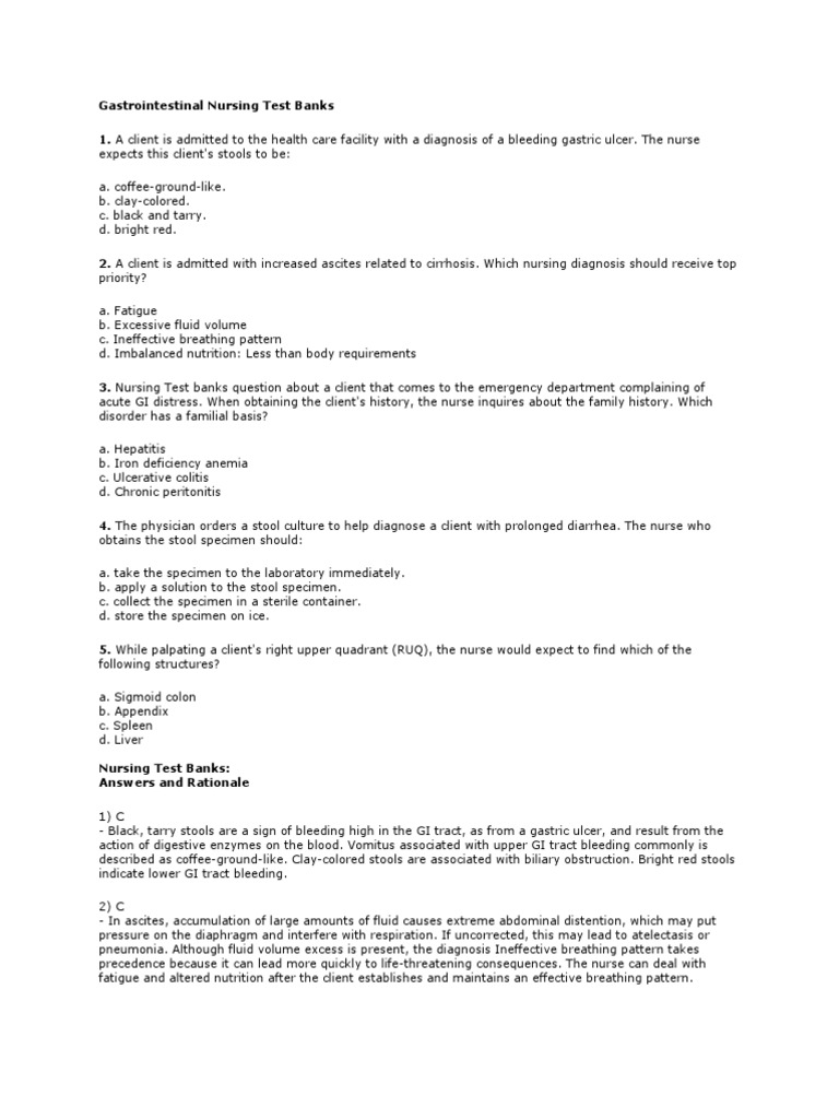 Gastrointestinal Nursing Test Bank Questions and Answers: Prioritizing ...
