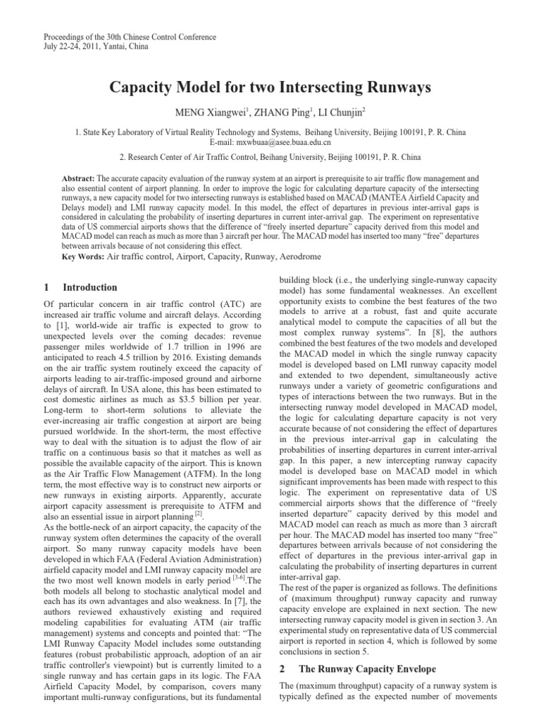 Capacity Model For Two Intersecting Runways PDF | PDF | Air Traffic ...