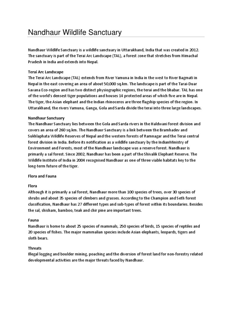 Nandhaur Wildlife Sanctuary Overview | PDF