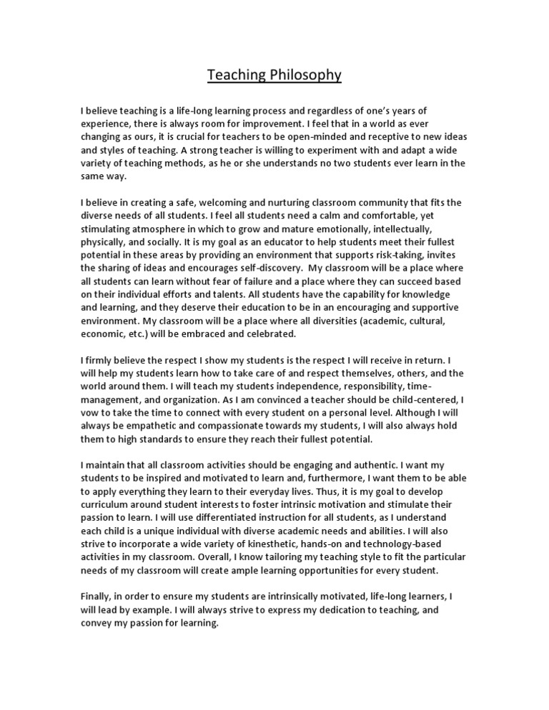 Teaching Philosophy Classroom Teachers
