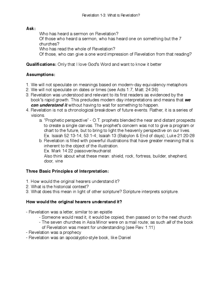 Revelation 1-3 Notes | PDF | Book Of Revelation | Nero