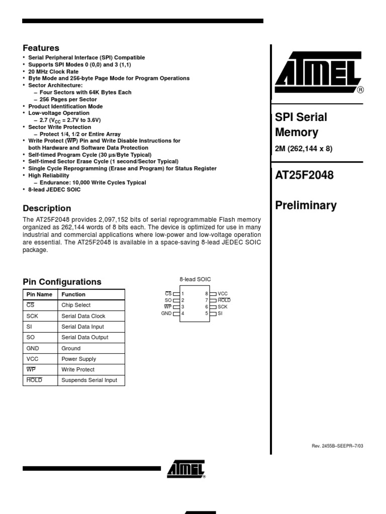 SPI Serial Memory: Features | PDF | Computer Architecture ...