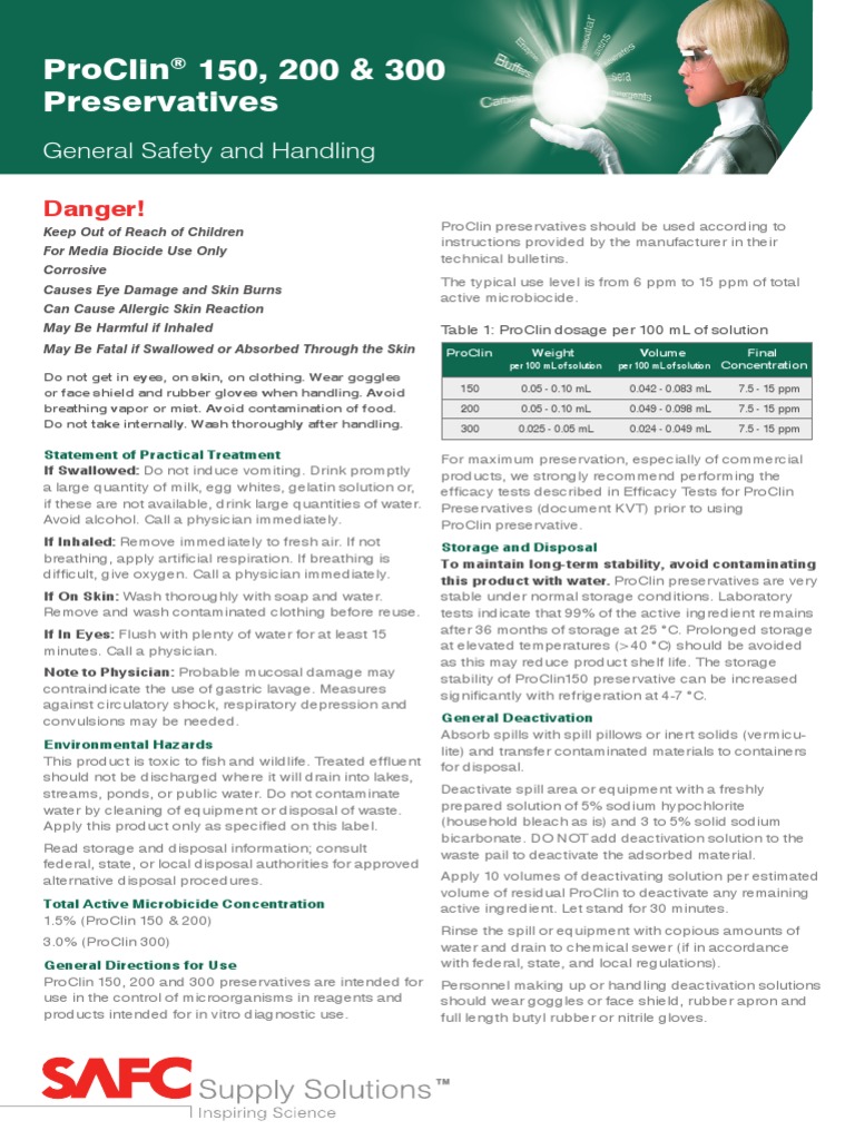 ProClin® 150, 200 & 300 Preservatives General Safety and Handling | PDF ...