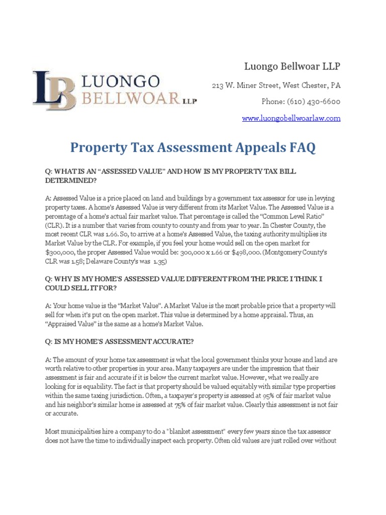 Property Tax Assessment Appeals FAQ | PDF | Property Tax | Real Estate ...