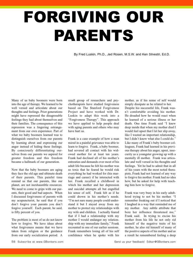 Forgiving Our Parents | PDF | Forgiveness | Psychological Concepts