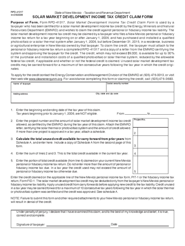 New Mexico Solar Tax Credit Claim Form | PDF | Taxpayer | Tax Credit