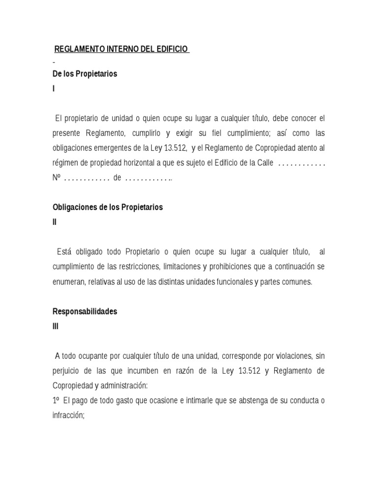 Reglamento Interno Del Edificio | PDF | Condominio | Propiedad