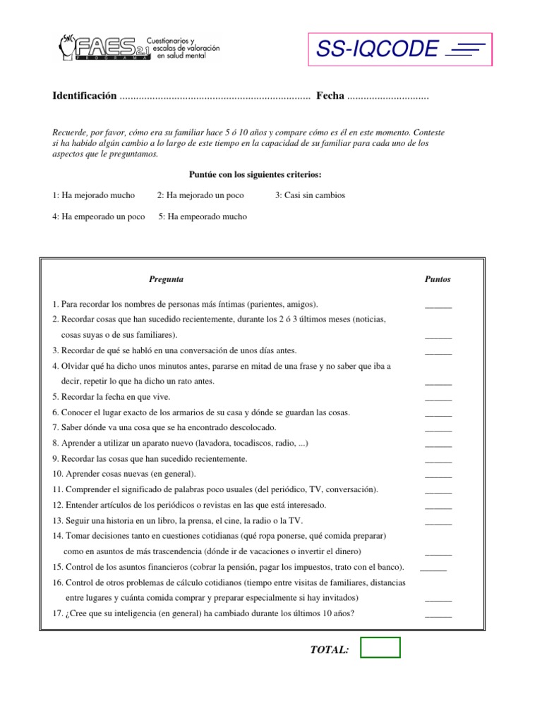 MEDICINA - SS-IQCODE - Test Del Informador (17 Items) | PDF | Estudios ...