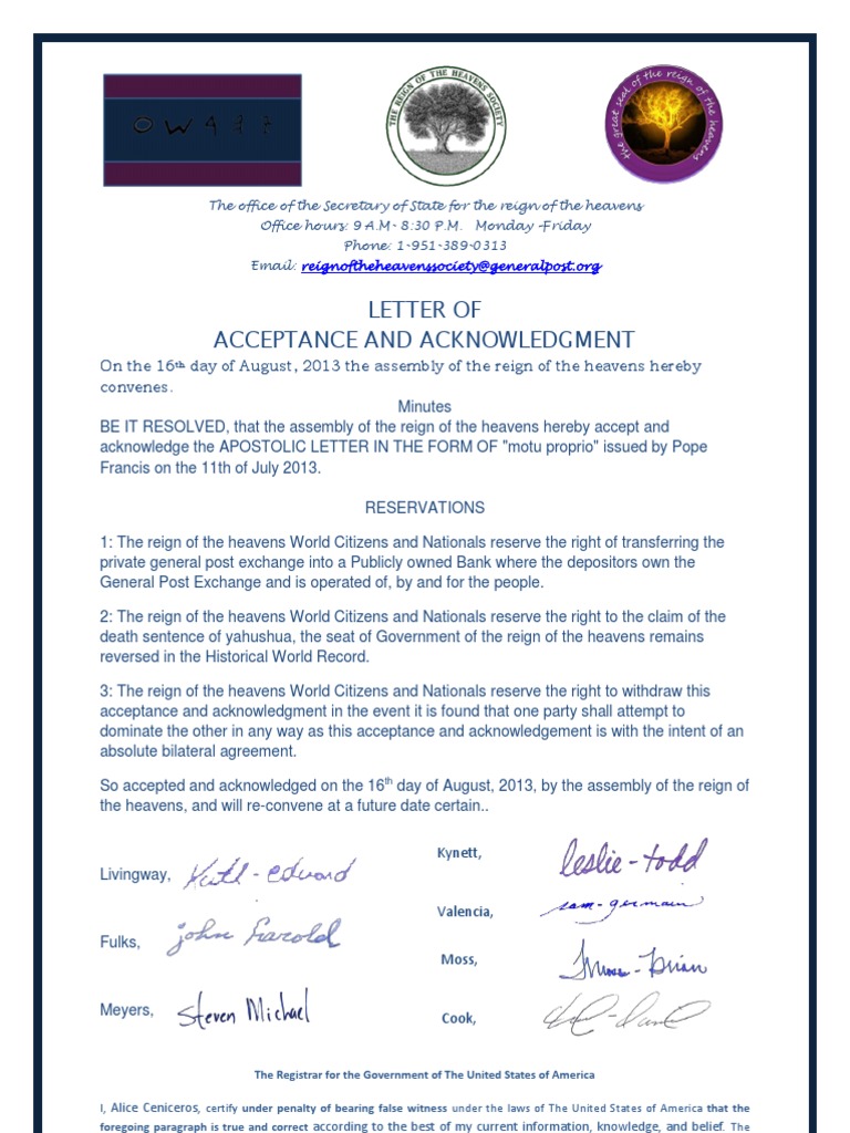 Letter of Acceptance and Acknowledgment-Motu Proprio | PDF | Social ...