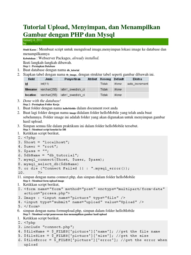 MENYIMPAN DAN MENAMPILKAN GAMBAR DENGAN PHP DAN MYSQL | PDF