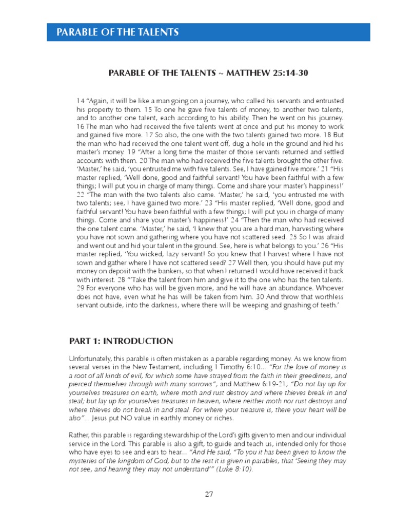 Parable of The Talents Parable of The Talents | PDF | Gospel Of Matthew ...