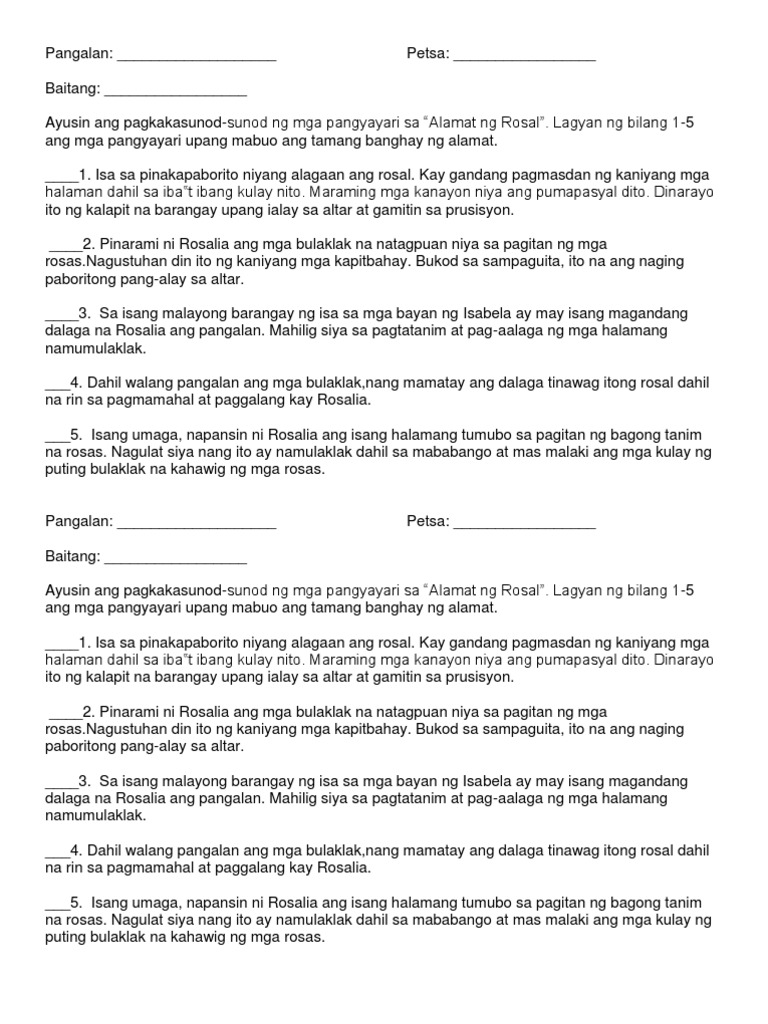 Sequence of Events Filipino | PDF