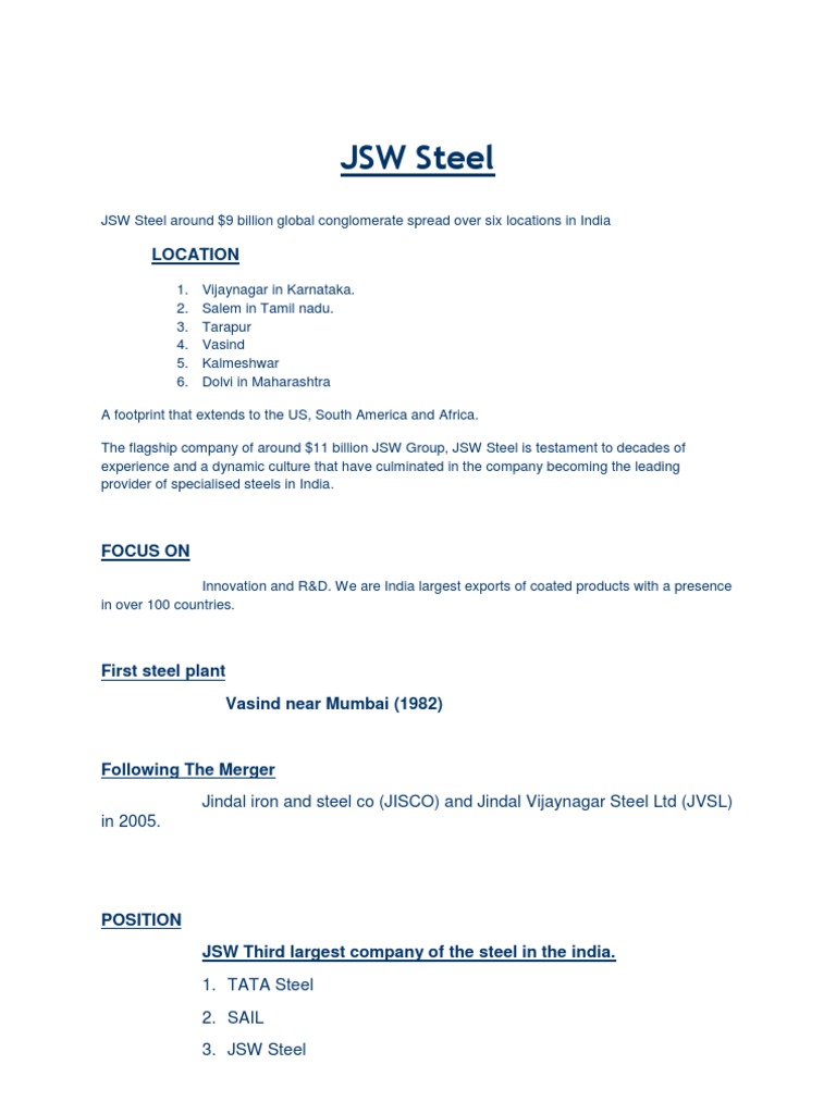JSW | PDF | Industries | Energy And Resource