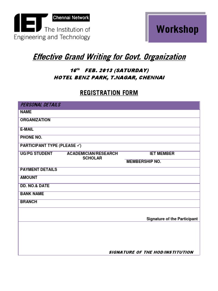 Grand Writing Workshop Registration Form | PDF