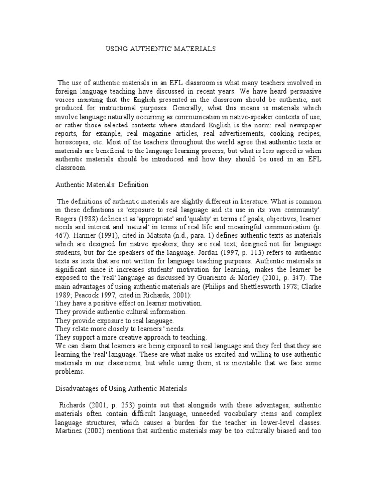Using Authentic Materials | PDF | English As A Second Or Foreign ...