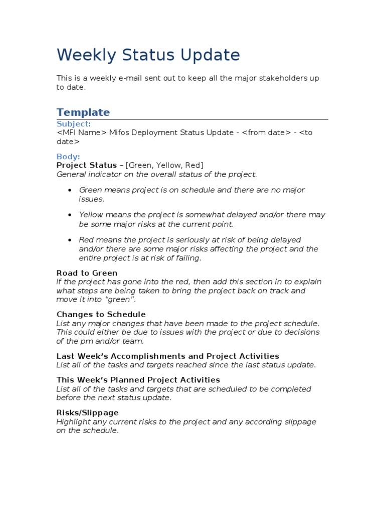 Weekly Project Status Update Template | PDF | Information Technology ...