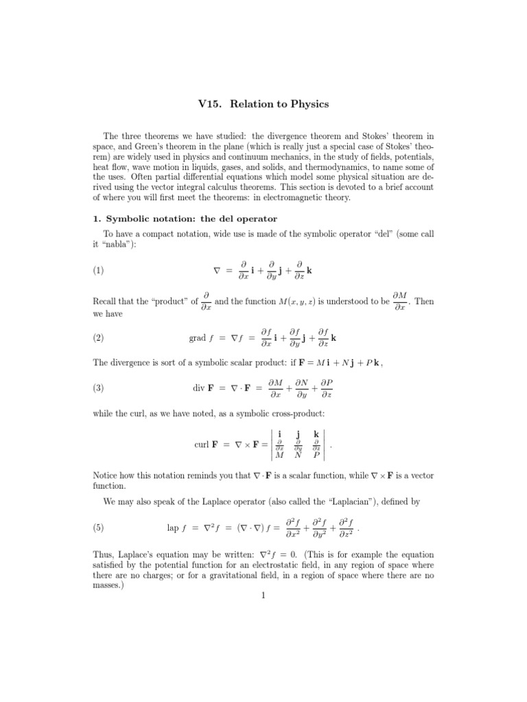 V15. Relation To Physics: 1. Symbolic Notation: The Del Operator | PDF ...