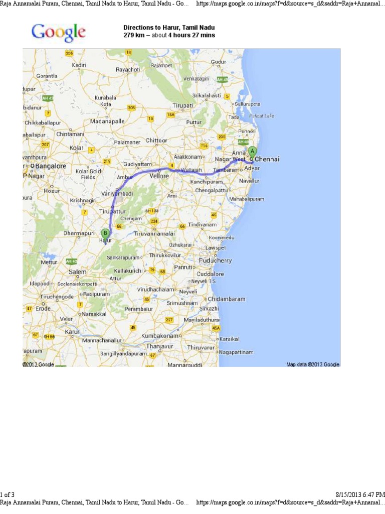 Raja Annamalai Puram, Chennai, Tamil Nadu To Harur, Tamil Nadu - Google ...