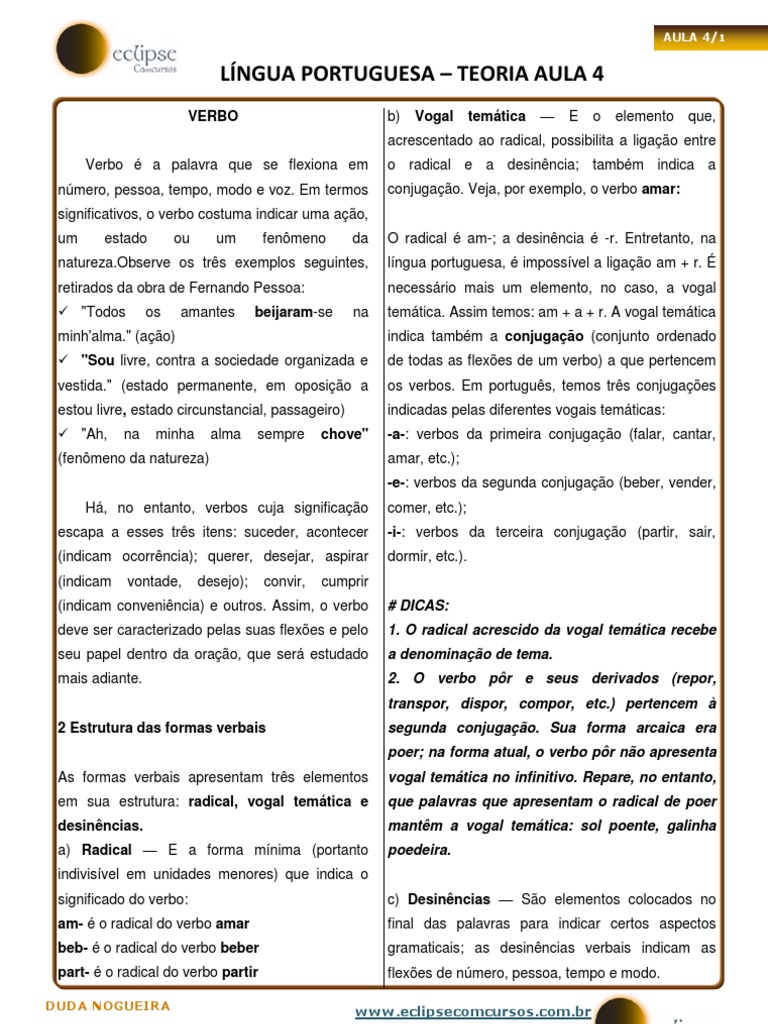 Verbos Conjugações Elementos Da Estrutura Verbal E Emprego Dos Tempos