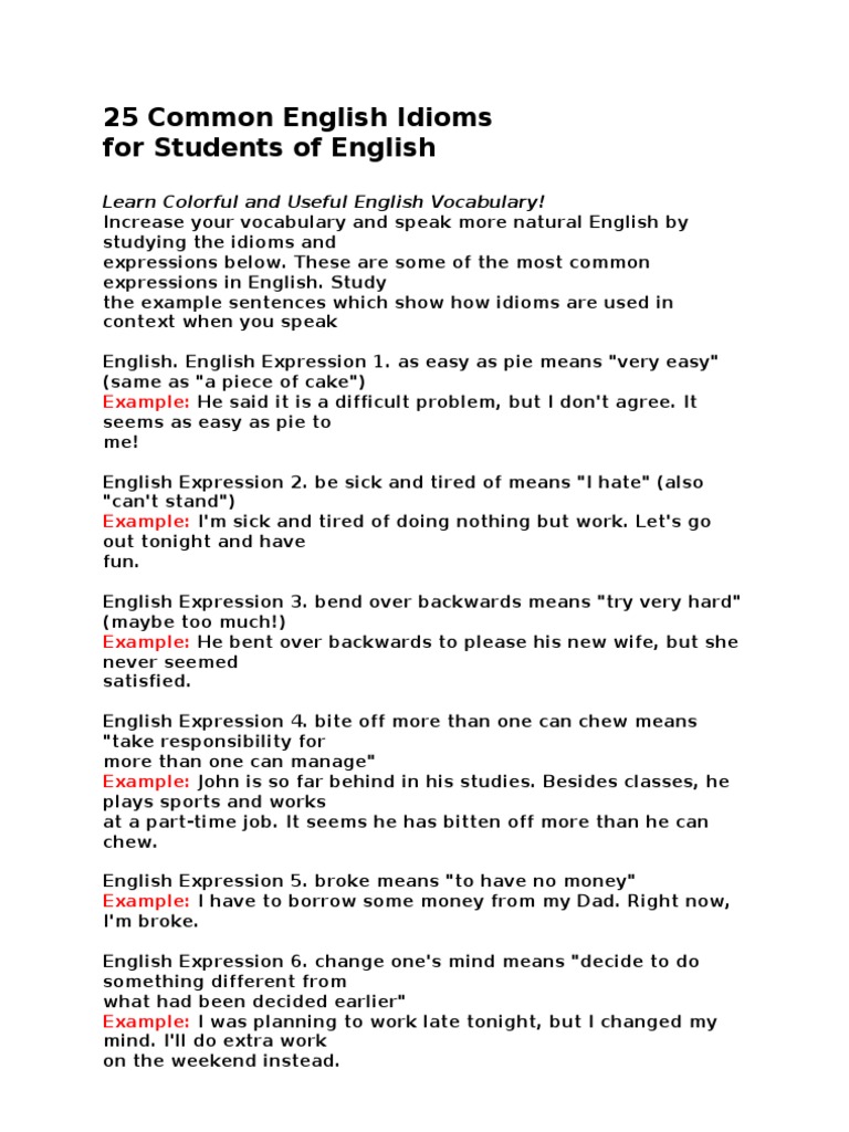 25 Common Idioms For Ielts | Idiom | English Language