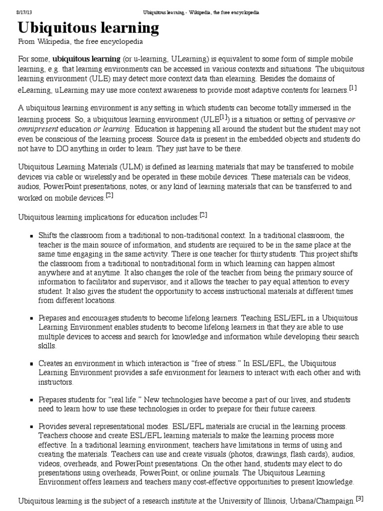 Ubiquitous Learning - Wikipedia, The Free Encyclopedia | PDF ...