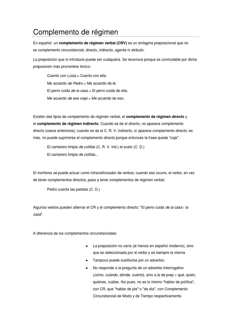 Complemento de régimen | Objeto (gramática) | Verbo | Prueba gratuita ...