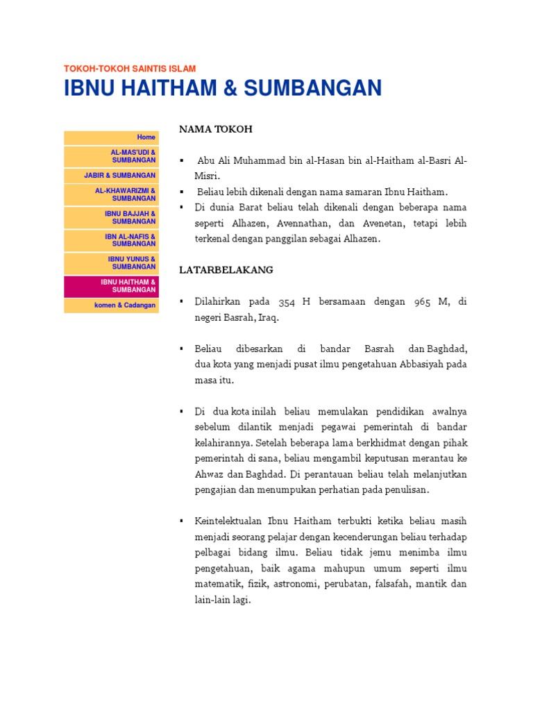 Ibnu Haitham: Pelopor Optik Islam | PDF | Ilmu Sosial