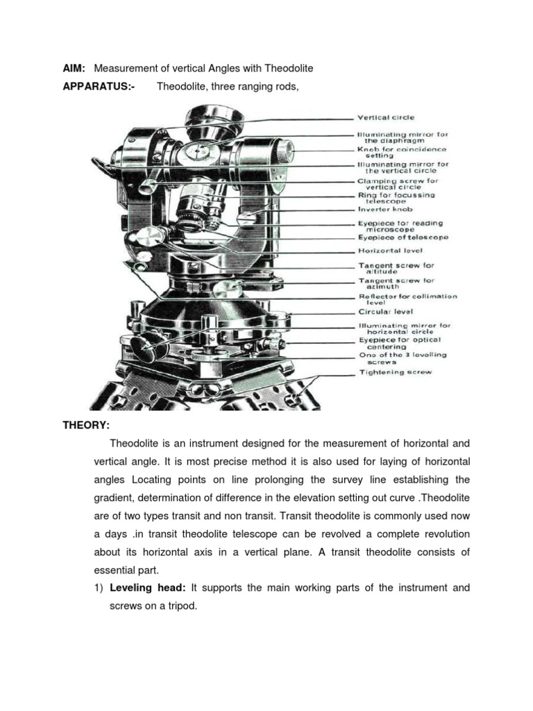 Vertical Angle Measurement with Theodolite | PDF | Angle | Applied And ...
