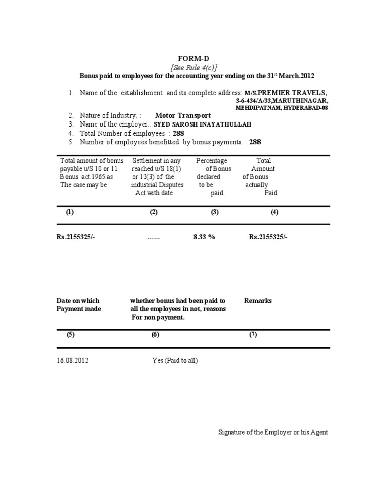 Form D Bonus | PDF